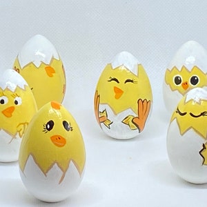 Hand Painted Wooden chicks Easter Eggs | Etsy