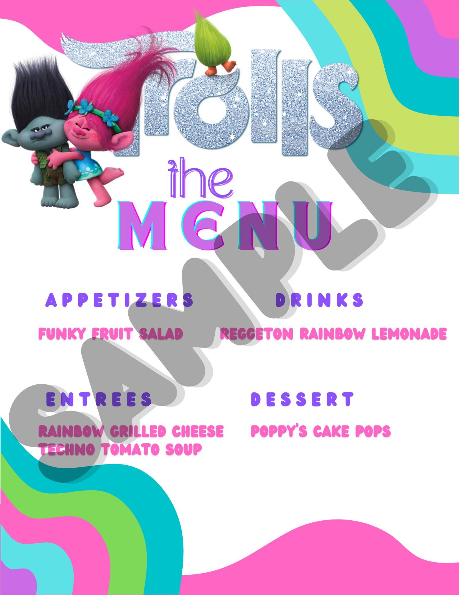 Trolls Theme Night Movie Night Menu With Tickets - Etsy