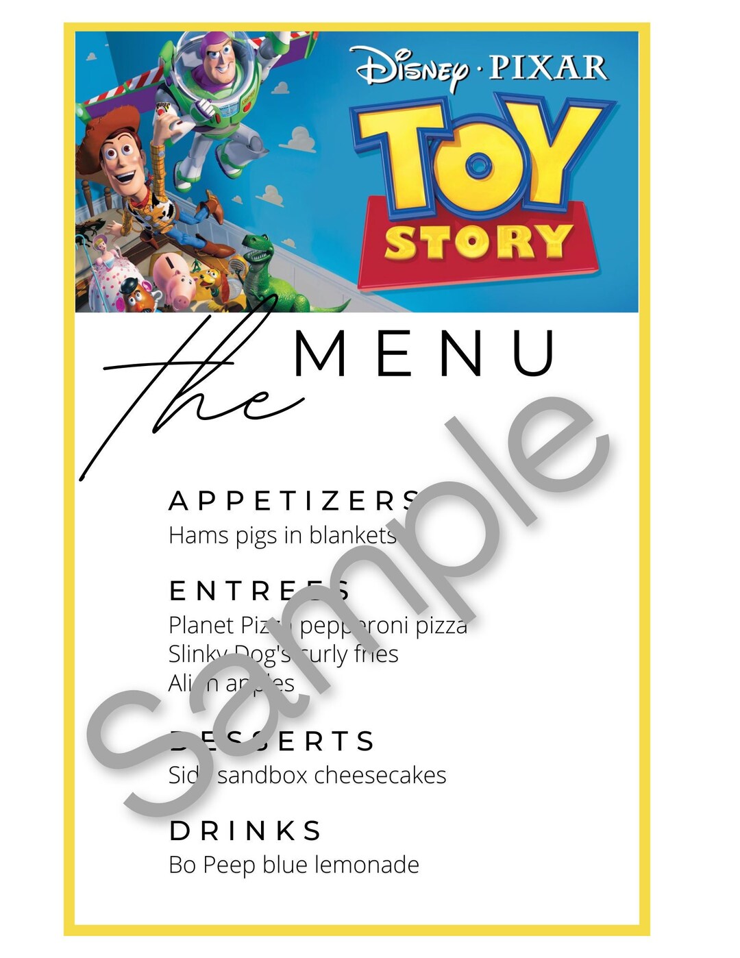 Toy Story Movie Night Menu With Ticket Stubs and Theme Labels - Etsy