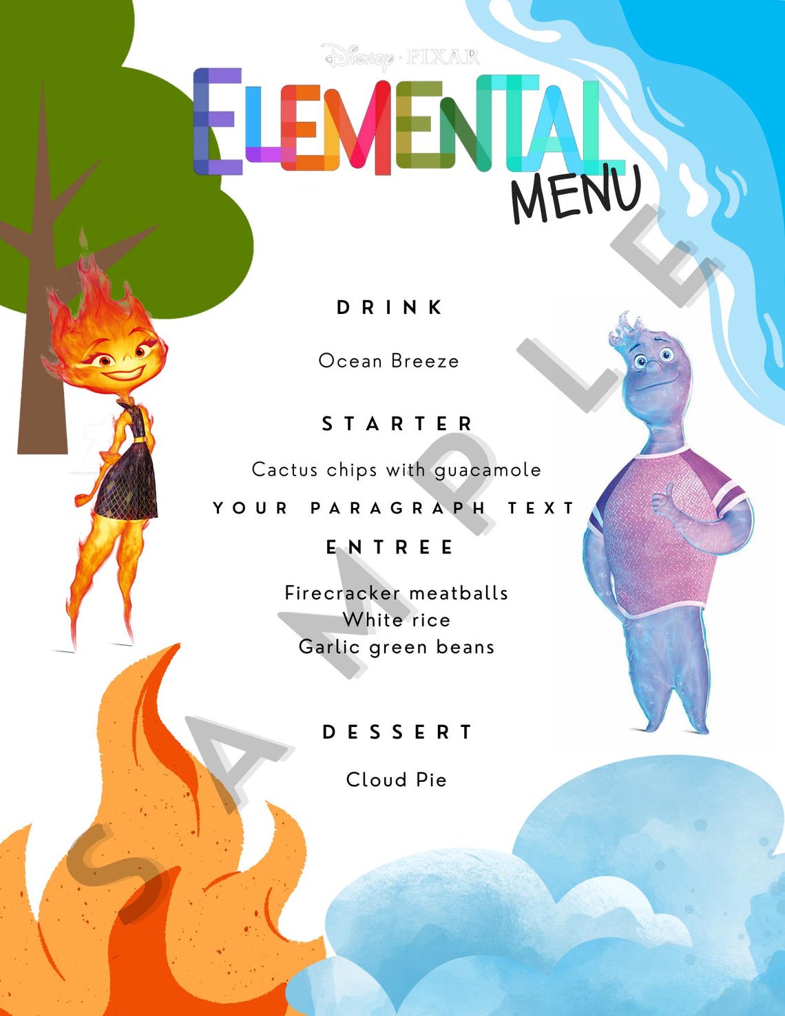 Elemental Movie Night Theme Night Menu Template - Etsy