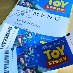 Toy Story Movie Night Menu With Ticket Stubs and Theme Labels - Etsy