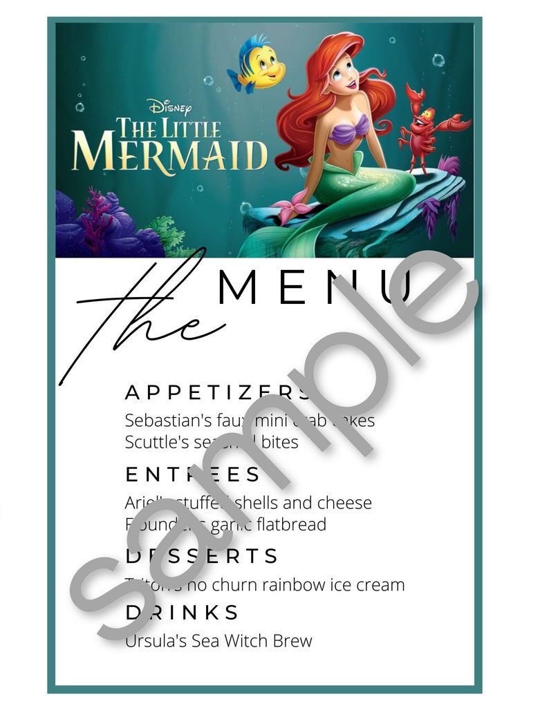 The Little Mermaid Movie Night Menu With Recipes and Ticket Stubs - Etsy