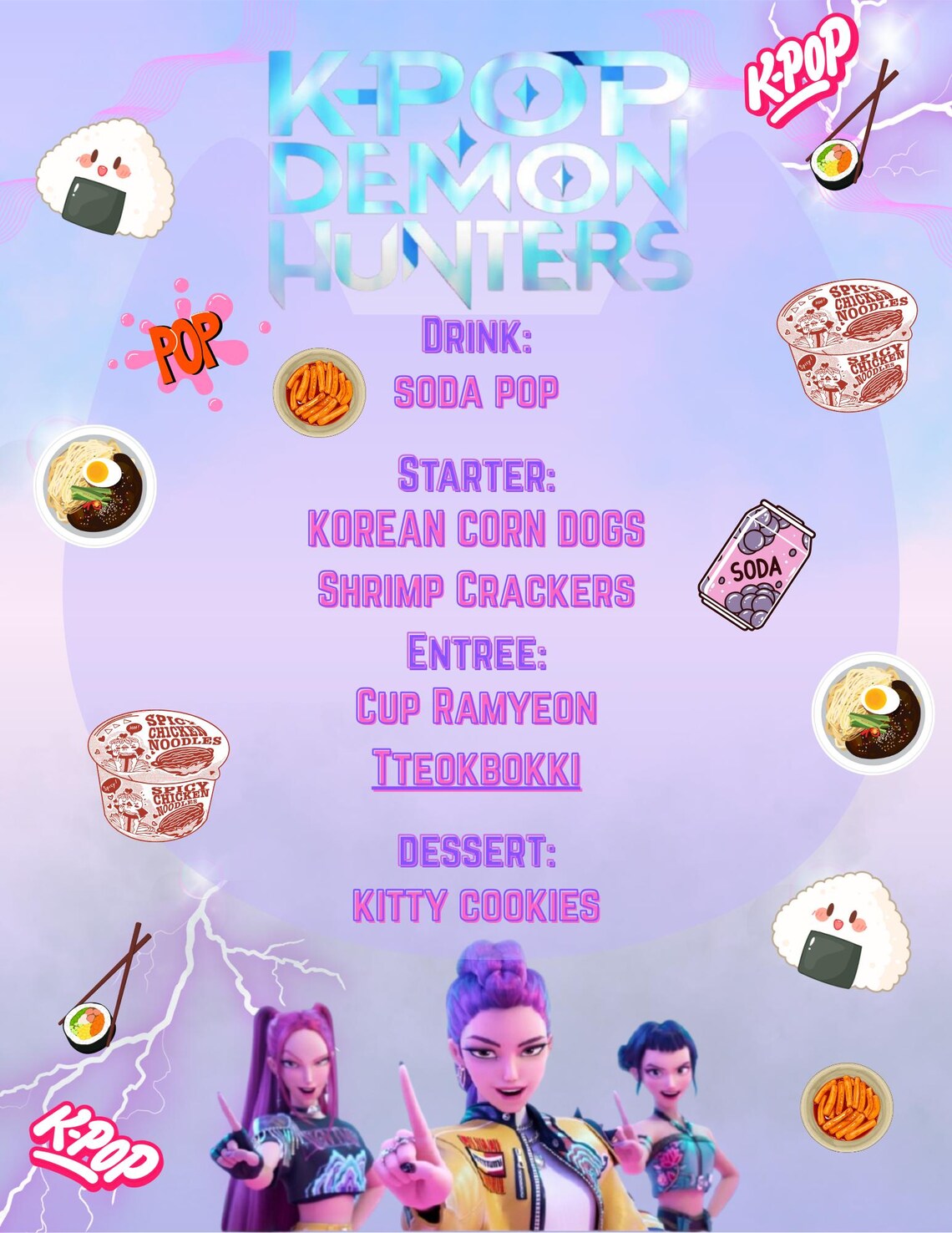 KPOP Demon Hunters Café Menu Template | Editable Food & Drink Menu ...