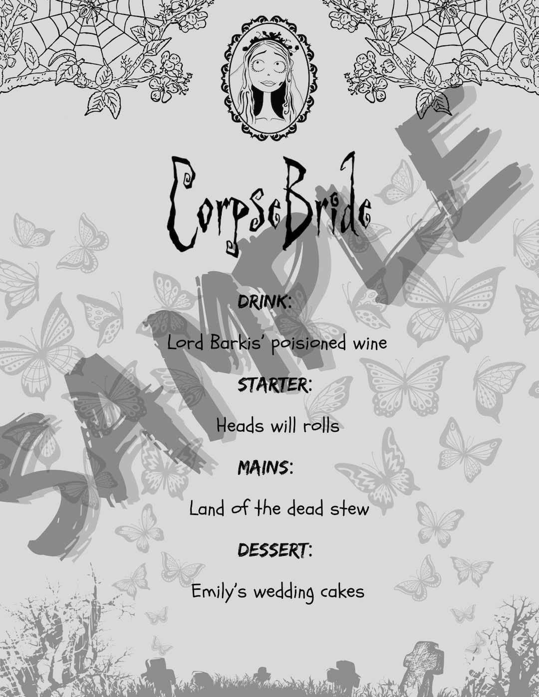 Corpse Bride Halloween Menu Template Movie Night Theme Night - Etsy