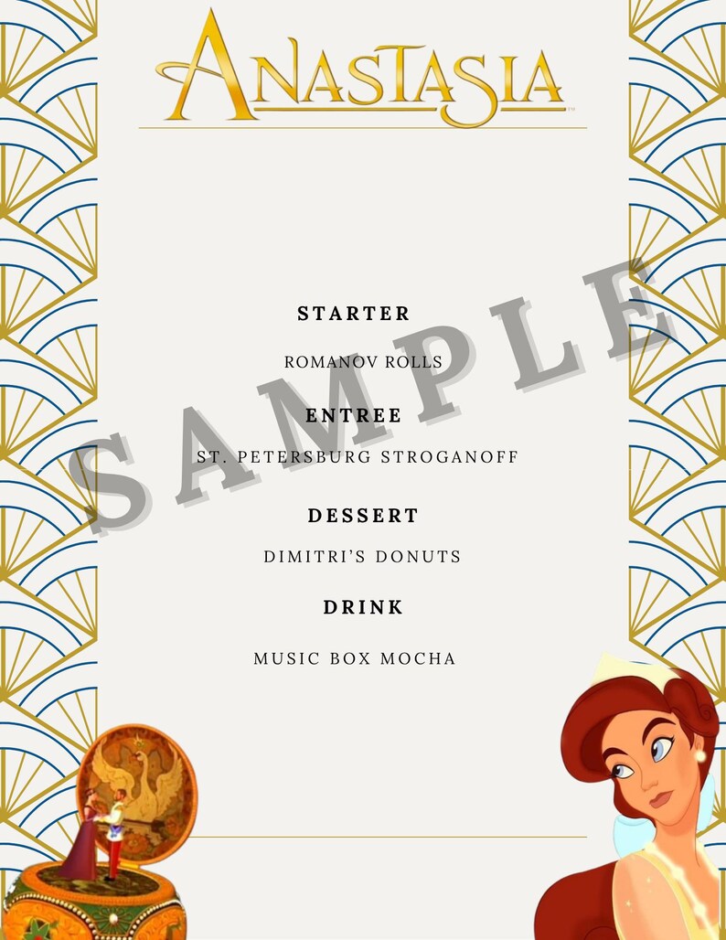 Anastasia Menu Template Movie Night Theme Night - Etsy