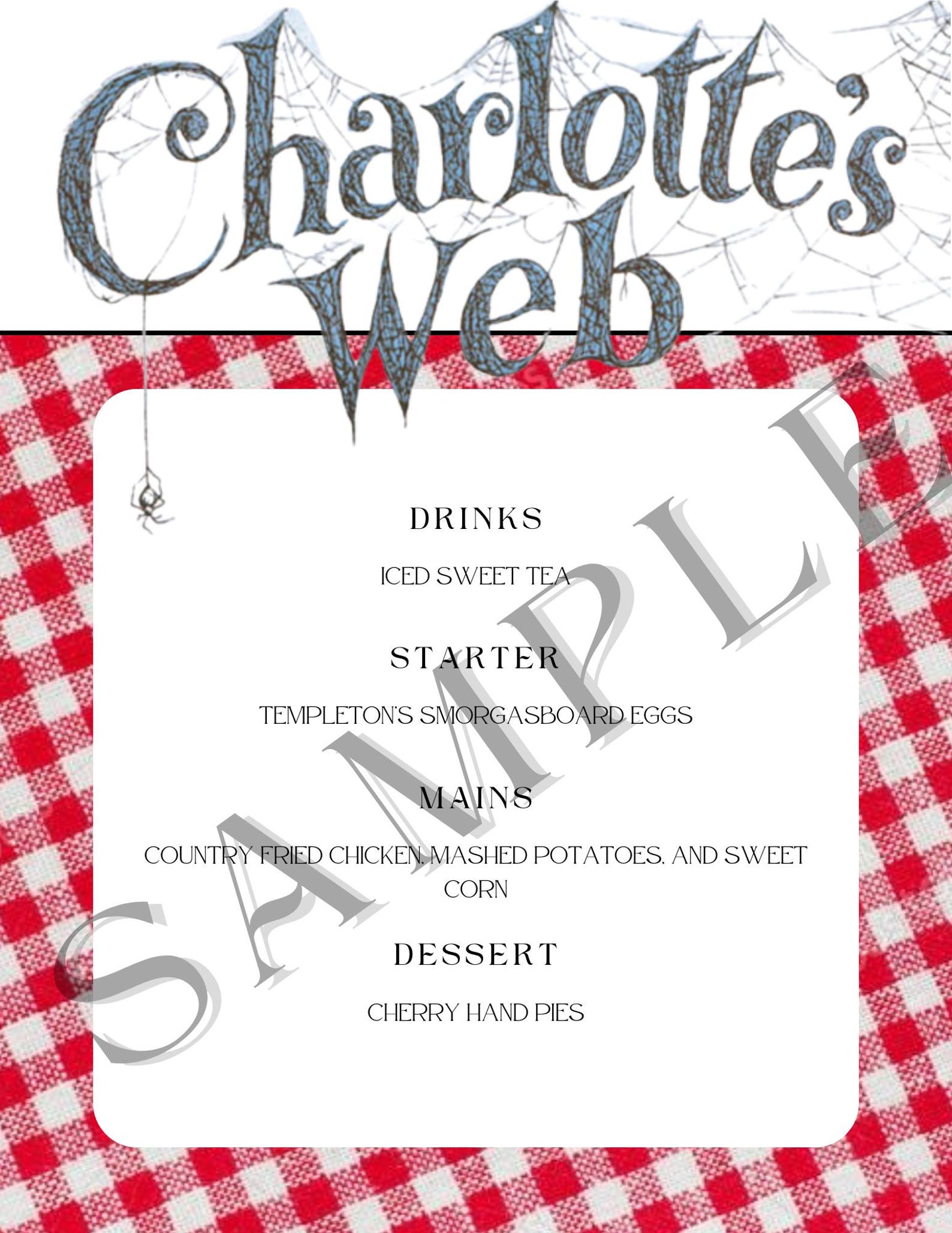 Charlotte's Web Movie Night Theme Night Menu Template - Etsy