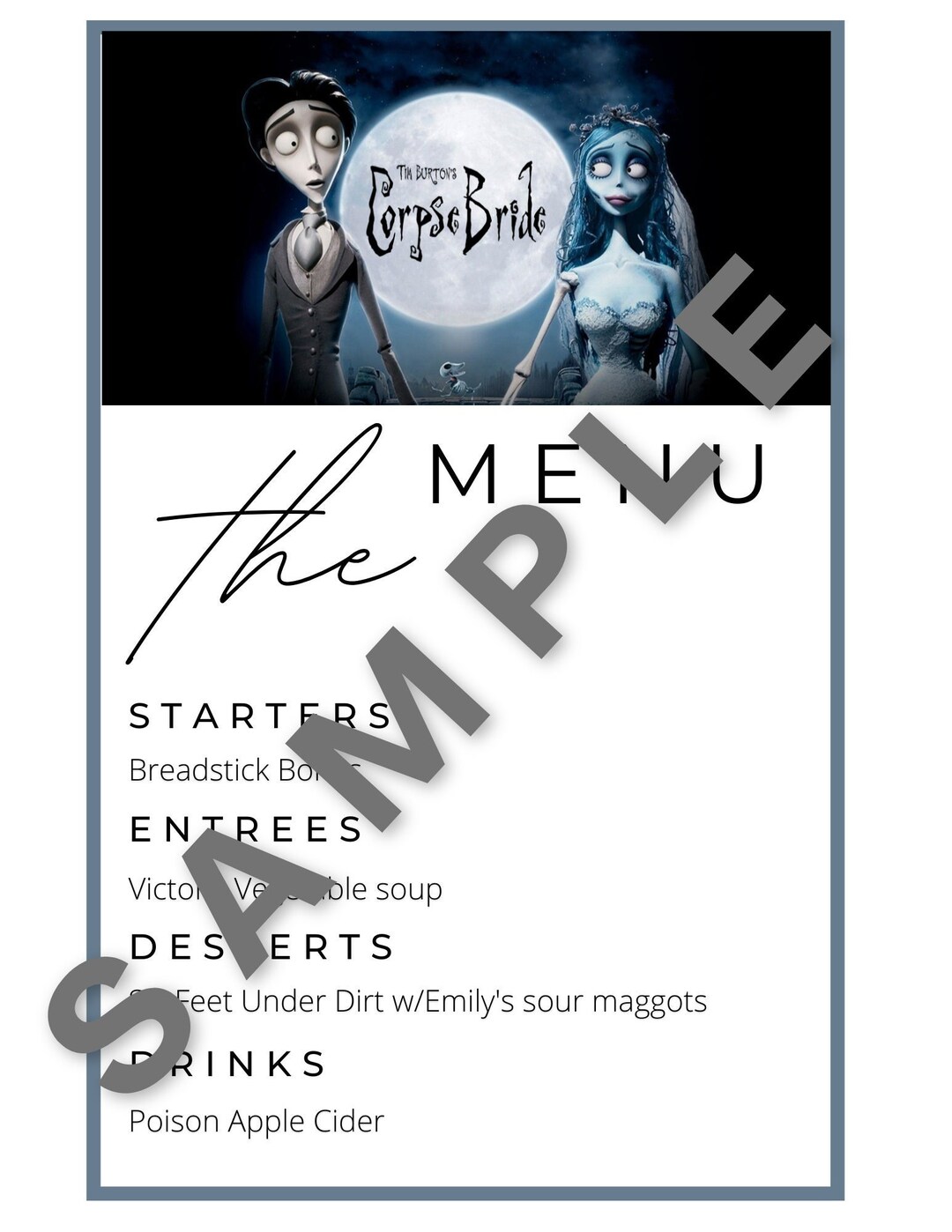 Tim Burton Corpse Bride Dinner and a Movie Menu - Etsy