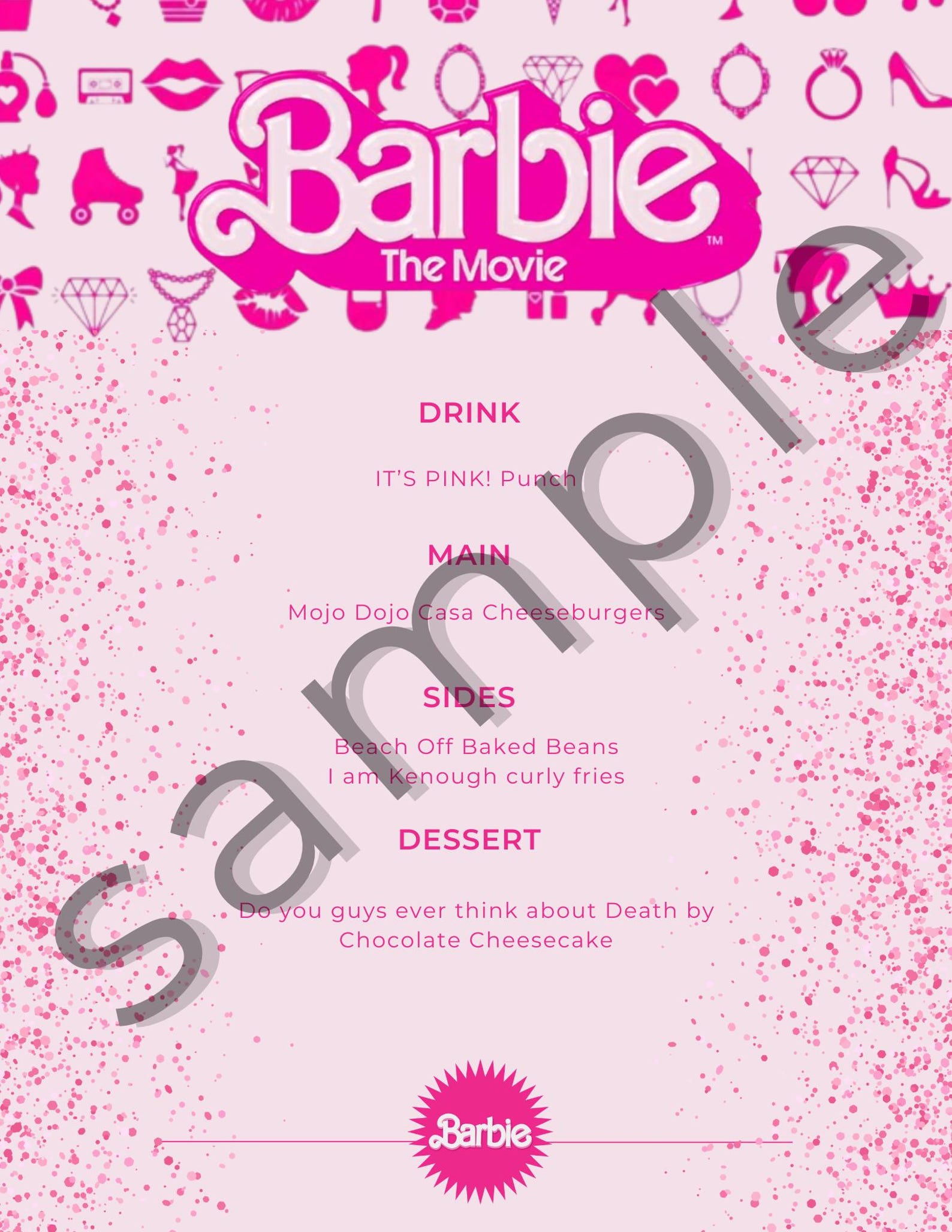 Barbie Theme Night Movie Night Menu Template - Etsy