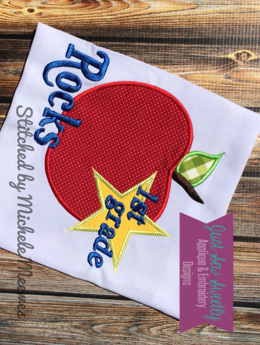 1st Grade Rocks: Back to School Applique Design - Embroidery Machine ...