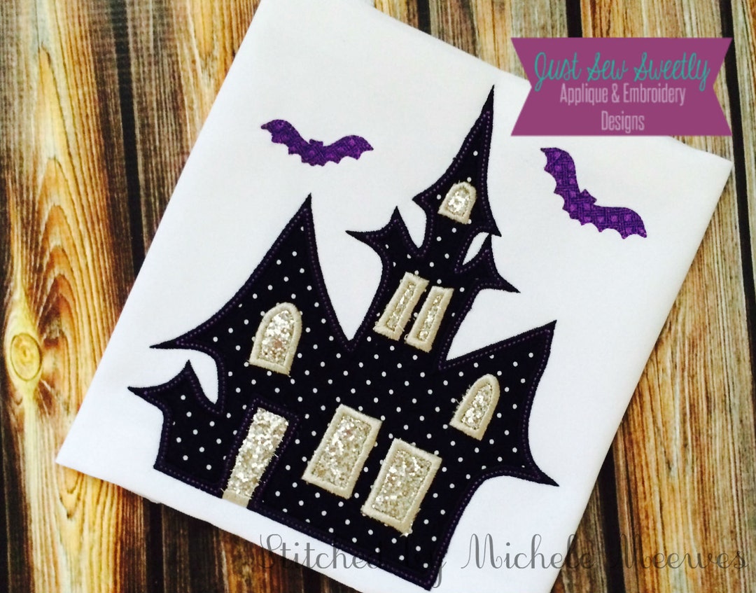 Haunted House Halloween Applique Design - Embroidery Machine Pattern ...
