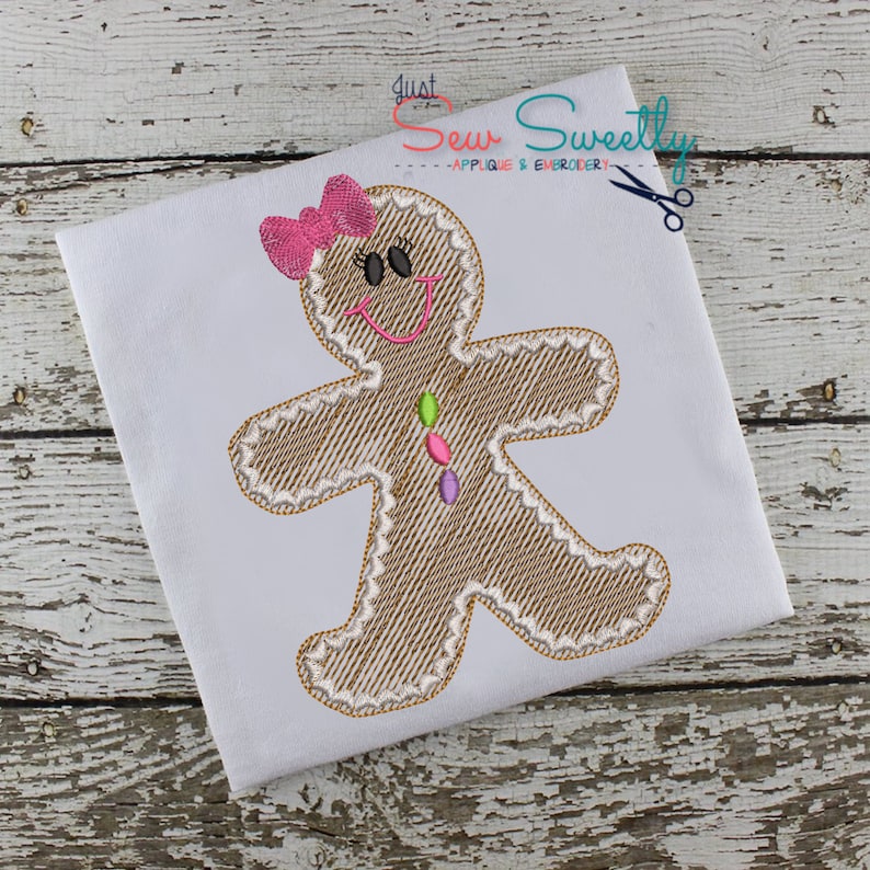 Gingerbread Girl Sketch Applique Design - Embroidery Machine Pattern ...