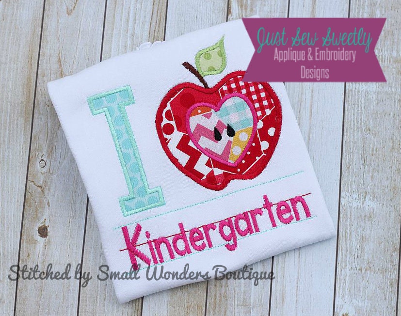 I Love Kindergarten Back to School Applique: Machine - Etsy