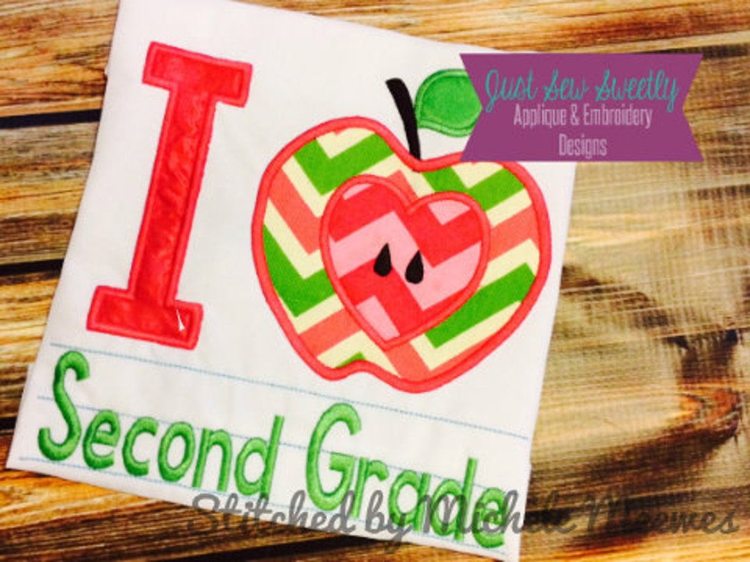 I Love Second Grade Back to School Applique: Machine Embroidery ...