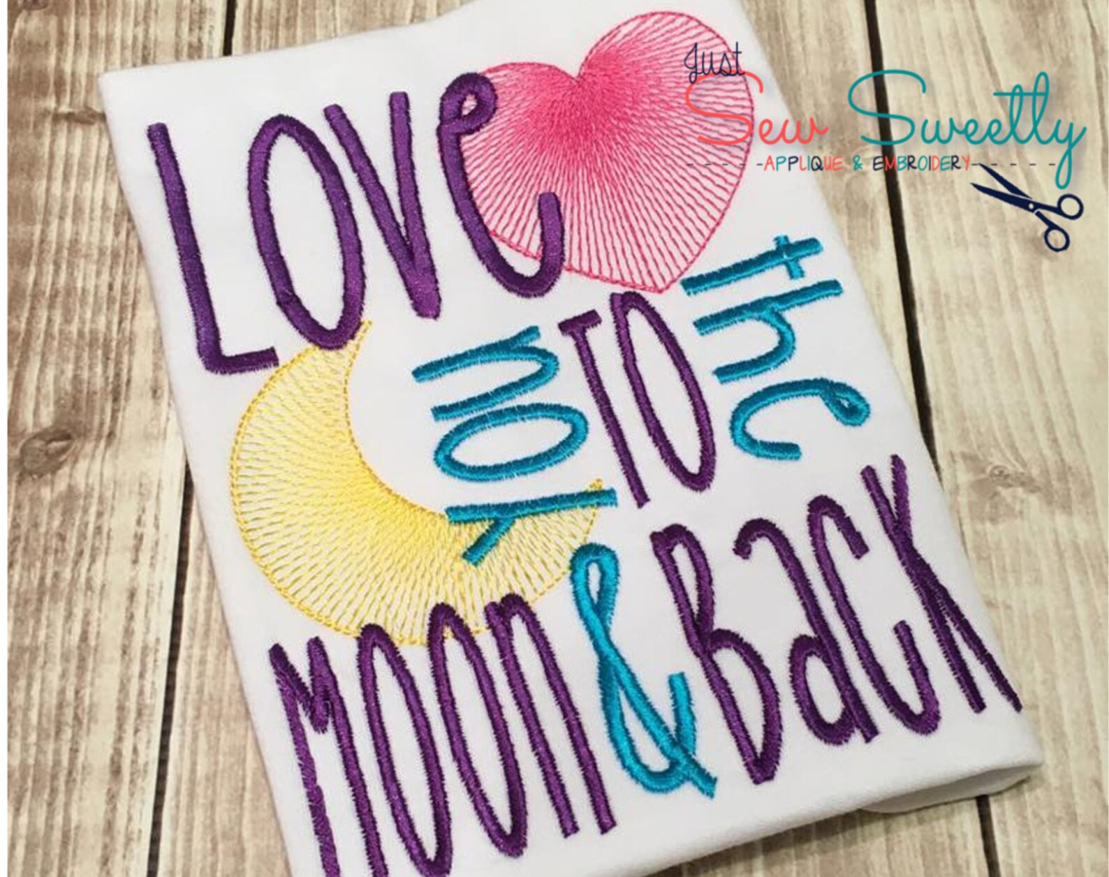 Love you to the Moon and Back Applique Design Embroidery | Etsy