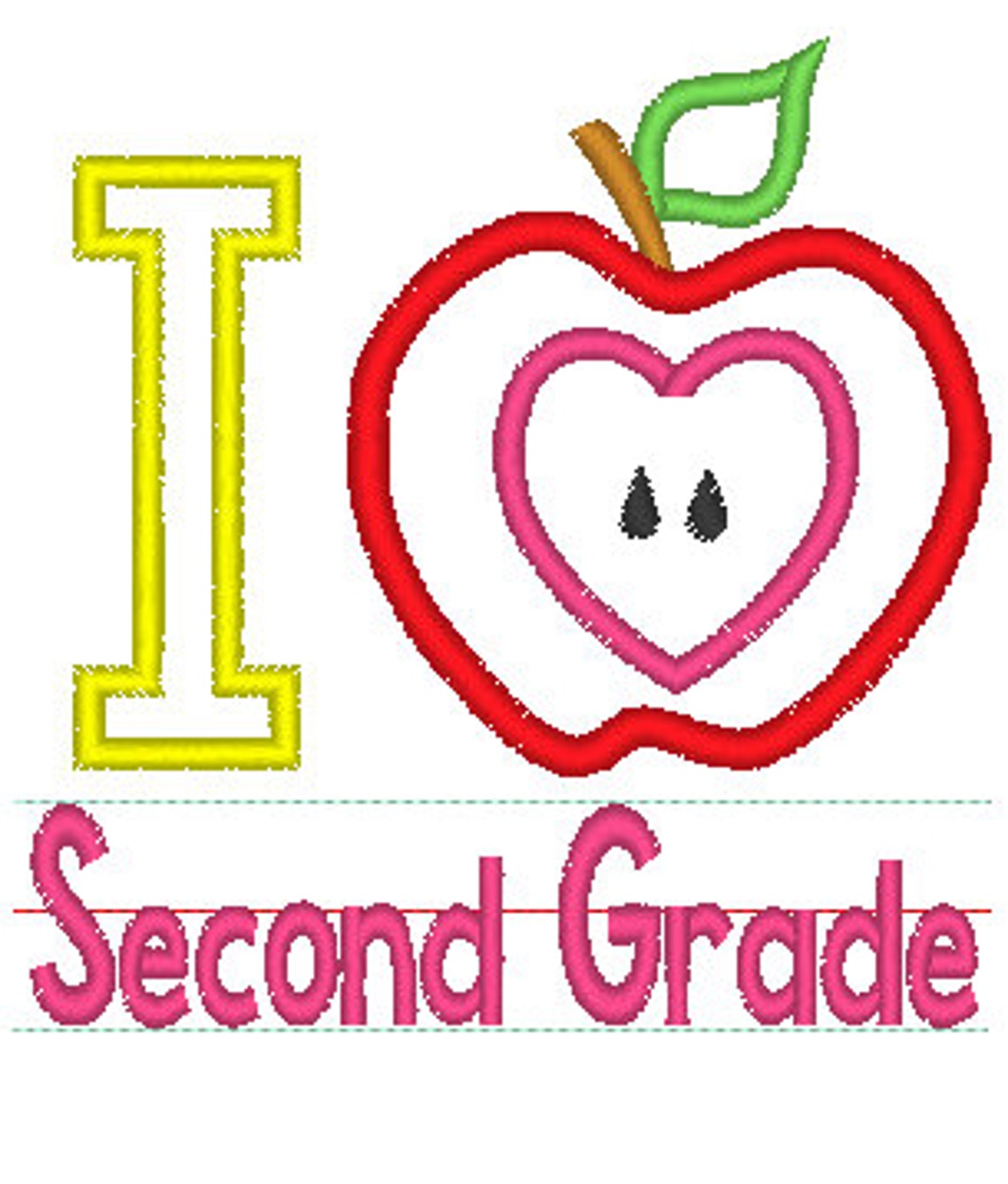 I Love Second Grade Back to School Applique: Machine Embroidery ...