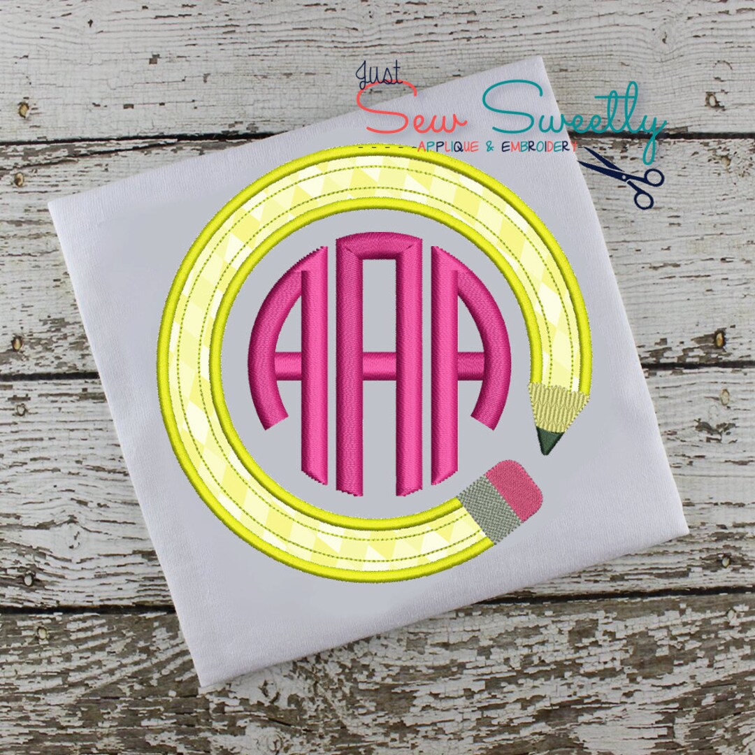 Pencil Monogram Frame Back to School Applique: Machine Embroidery ...