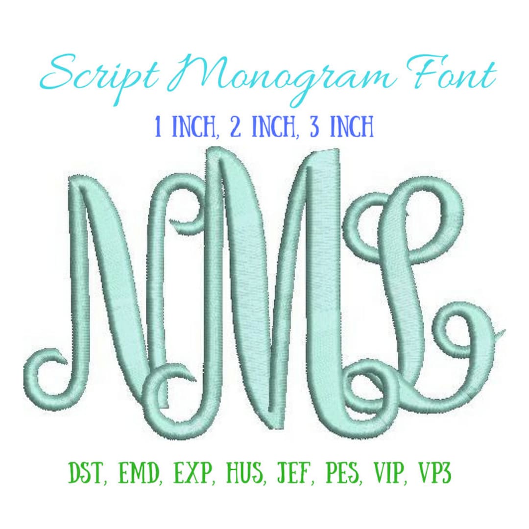 Script Monogram Embroidery Font - 1 Inch, 2 Inch, 3 Inch - Etsy