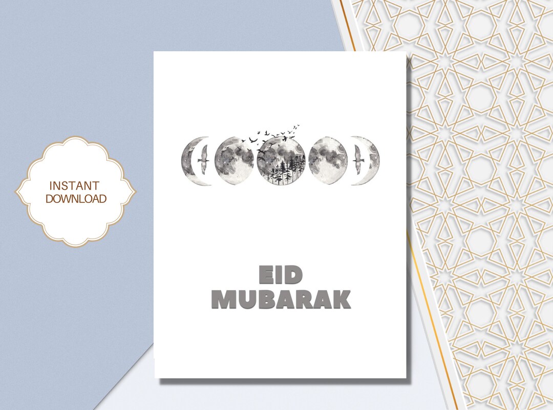 Eid Mubarak Moon Phases Card | Printable Greeting Card (instant ...