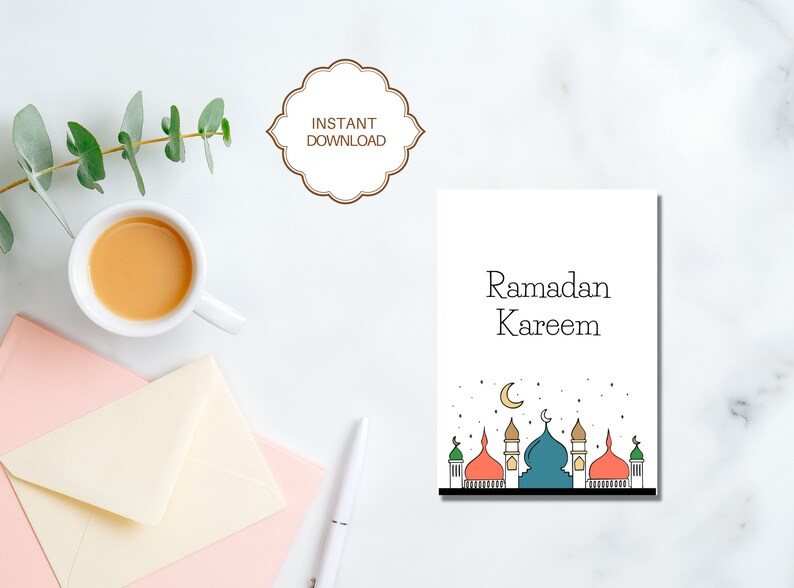 Ramadan Mosques Card | Ramadan Mubarak Card | Printable Ramadan Card ...
