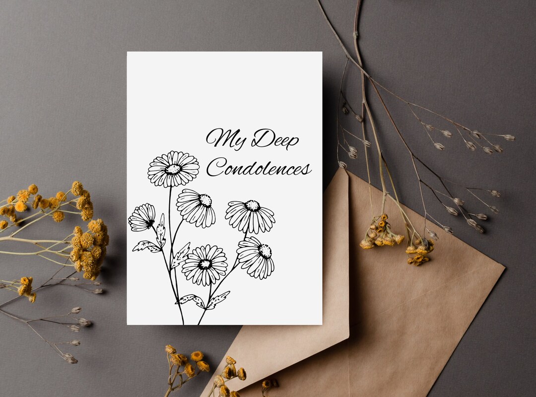 Printable Deepest Condolences Card | Simple Flowery Card Design ...