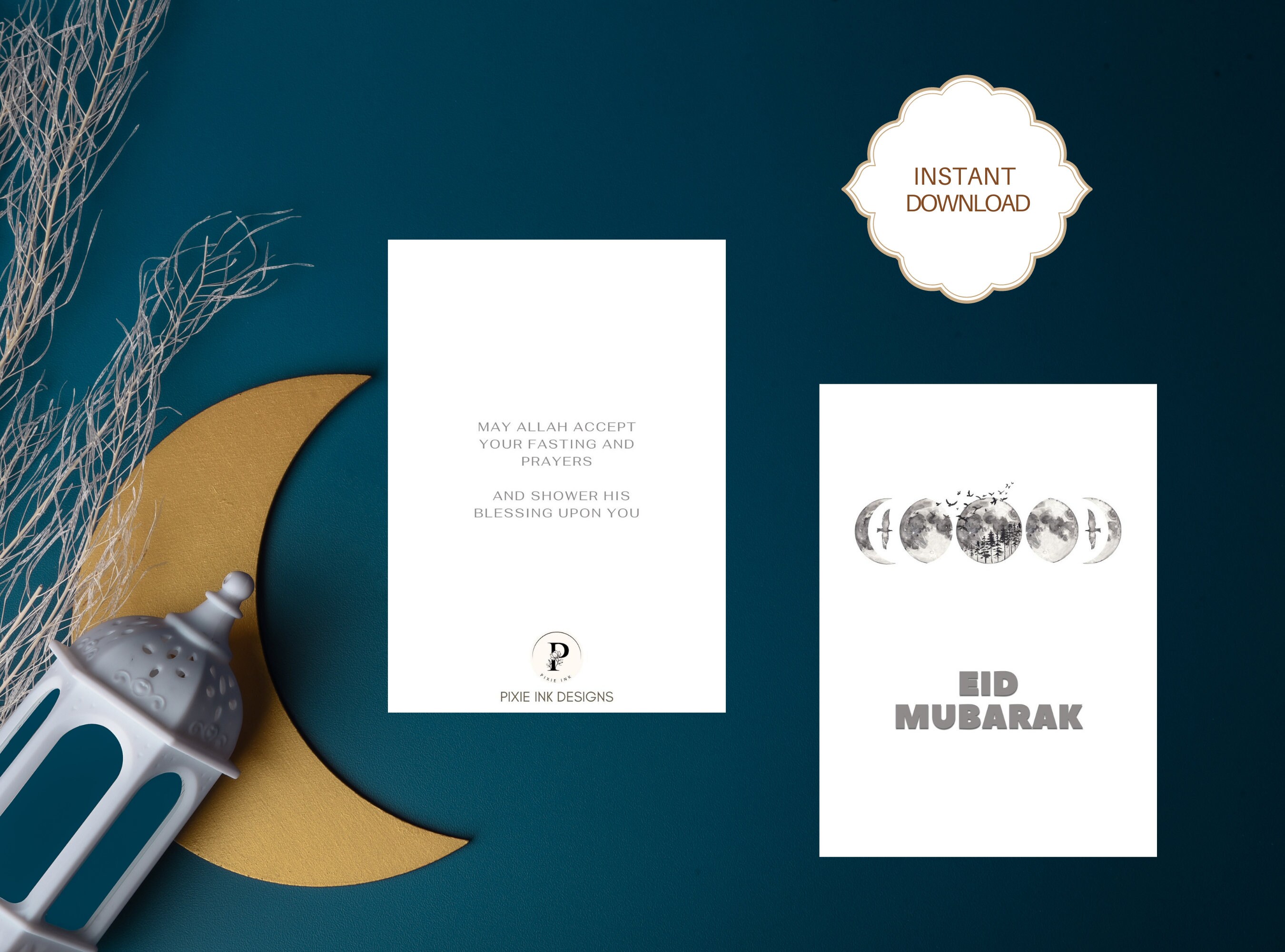 Moon Phases Eid Mubarak Card Printable Eid Card Eid Greeting Card ...