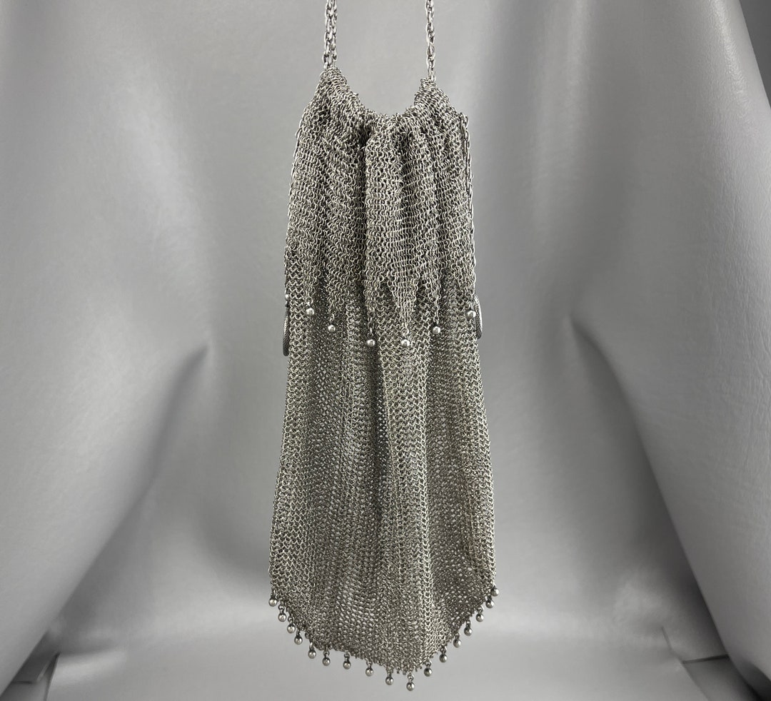 Rare Antique Sterling Silver Chain Mail Drawstring Bag-8 Inches Long ...