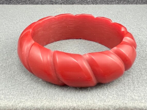 Vintage Red Carved Plastic Bangle Bracelet-2 1/2 Inch… - Gem