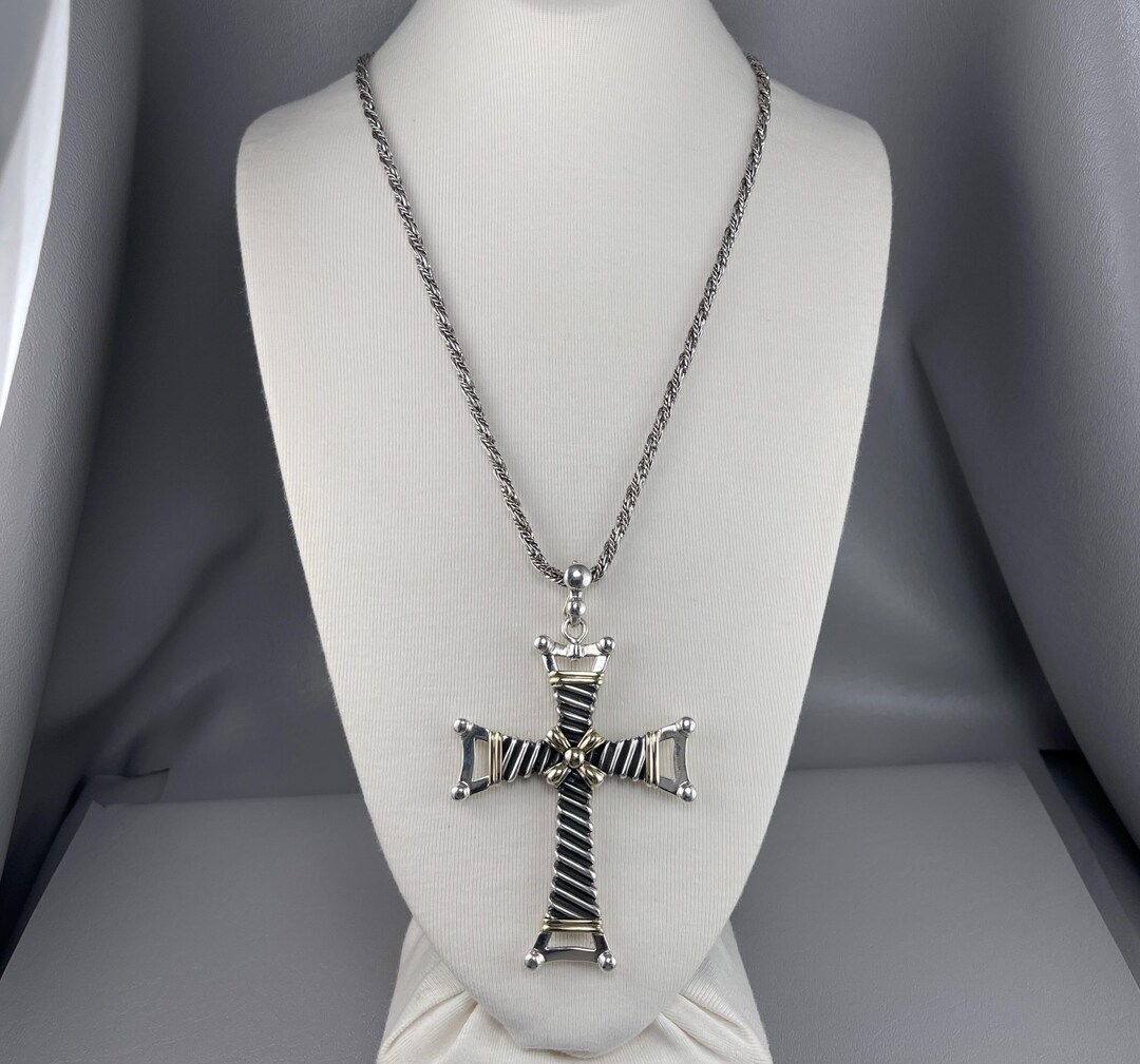 Large Sterling Silver and 14K Gold Reversible Cross Enhancer, 4 Inches ...