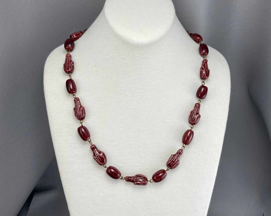 Peruvian Burgundy Glazed Ceramic Corn Bead Necklace-24 Inches Long ...