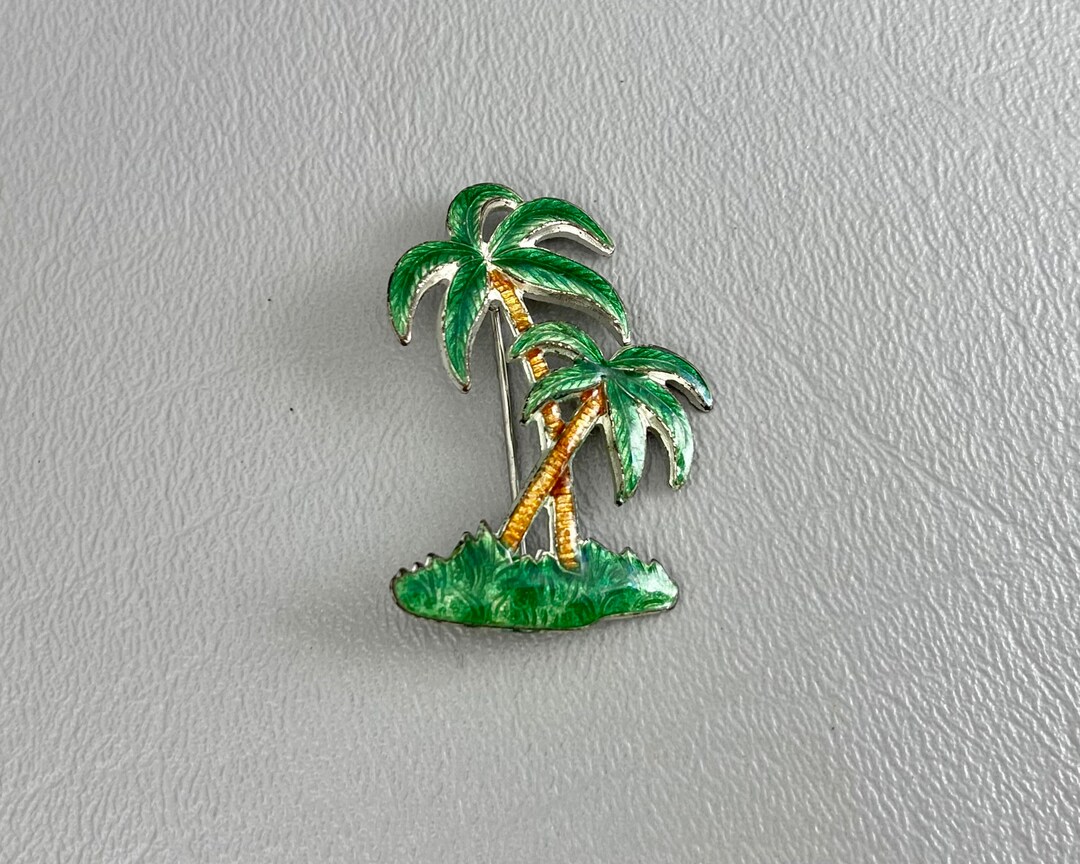 Vintage Art Deco Guilloche Enamel Palm Tree Brooch-1 1/2 Inches Long ...