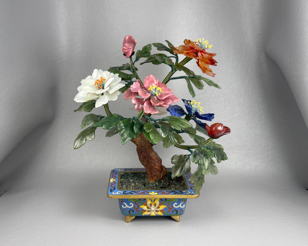 Chinese Gemstone Flower Tree, With Cloisonne' Enamel Pot-7 Inches Tall ...