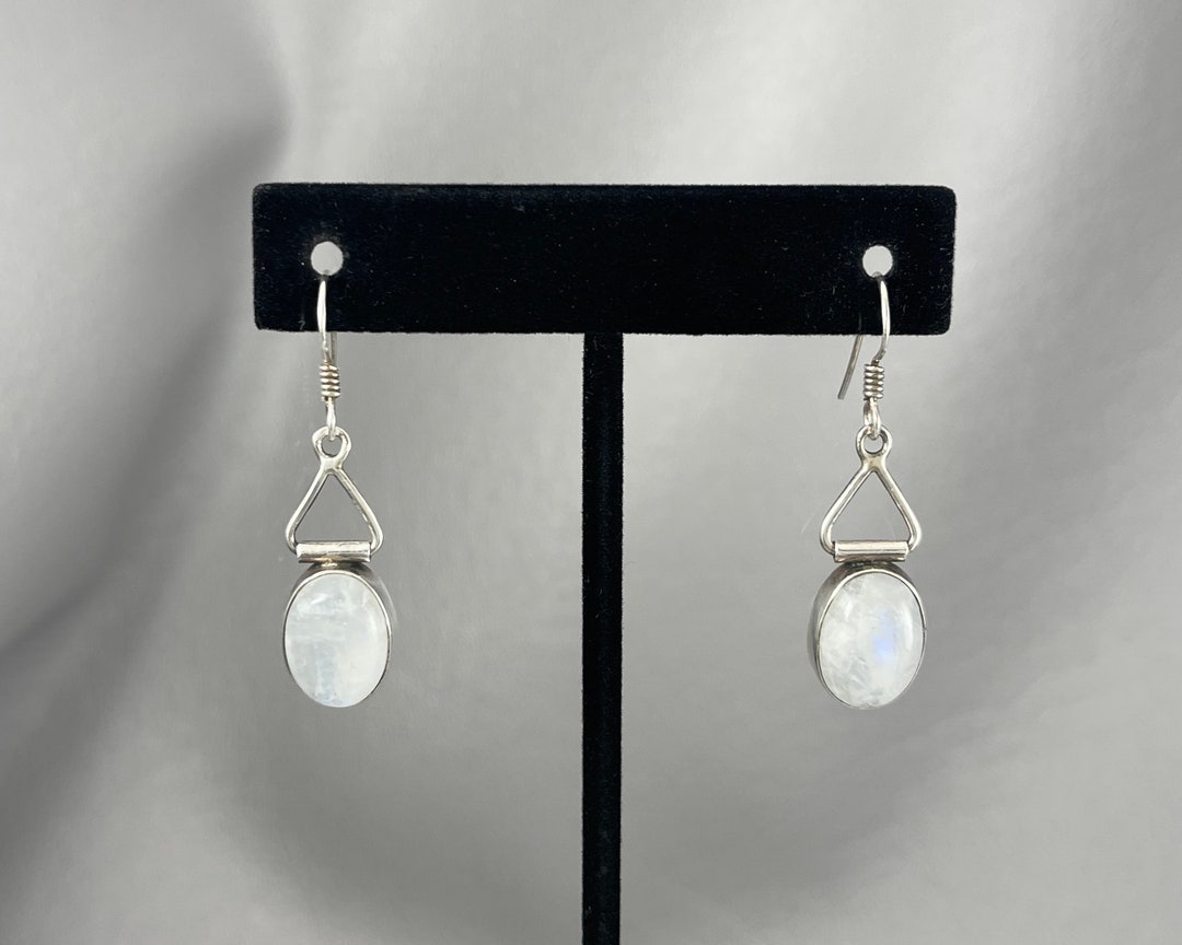 Rainbow Moonstone and Sterling Silver Pierced Earrings-1 1/2 Inches ...