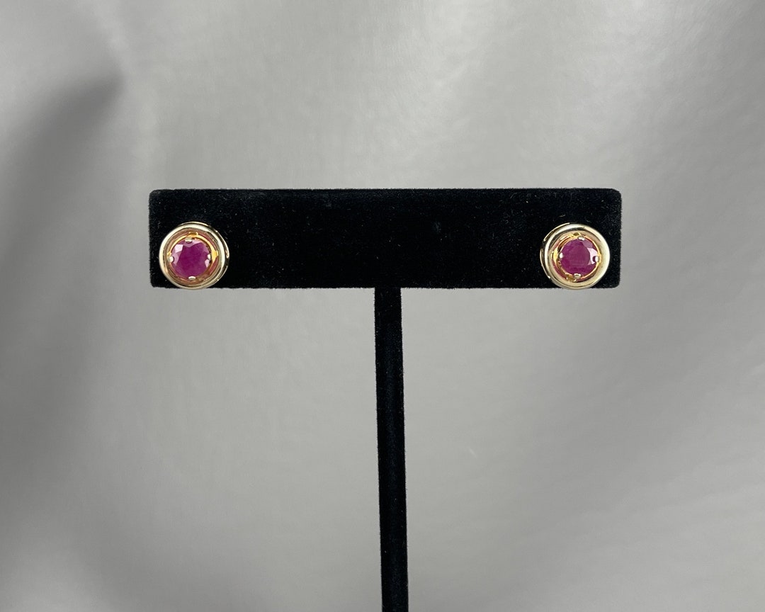10 Karat Gold and Natural Ruby Post Pierced Earrings, With 14 Karat ...