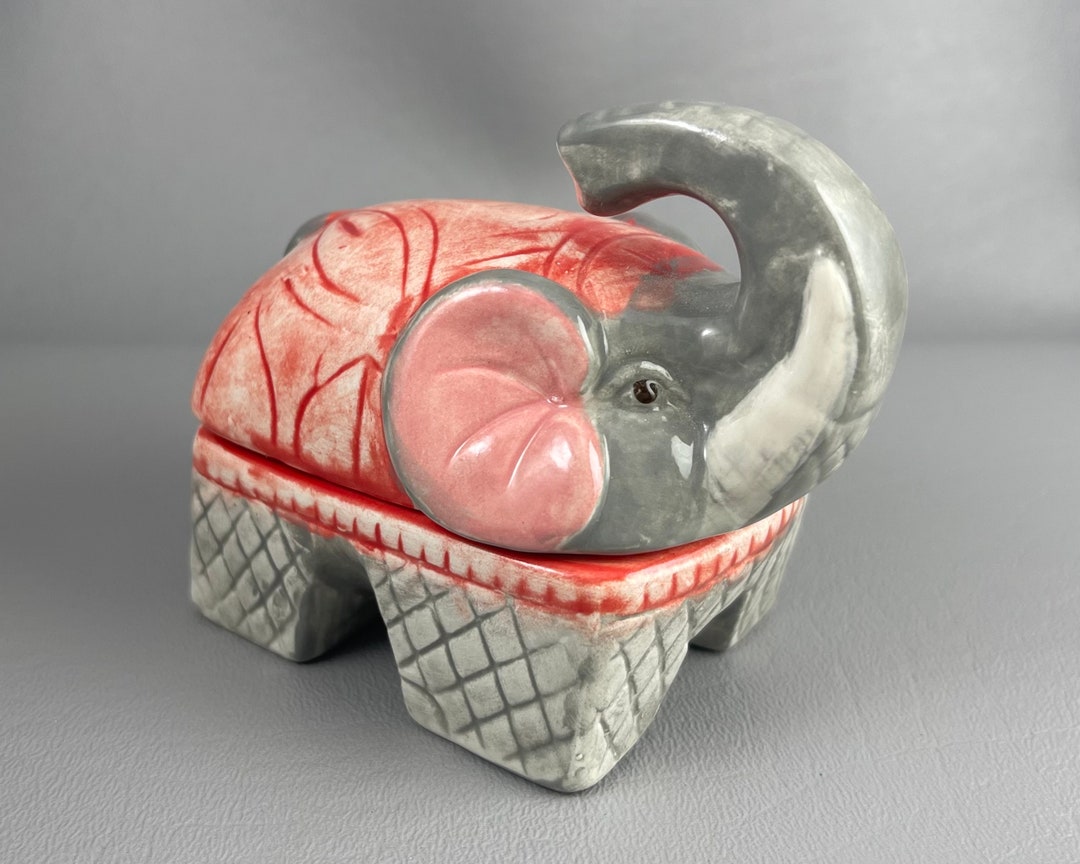 Vintage Hand-painted Ceramic Elephant Trinket Box-3 1/4 Inches Tall ...