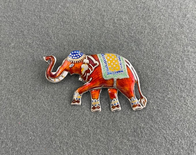 Siam Red Enameled Sterling Silver Elephant Brooch-2 1/4 Inches Across ...