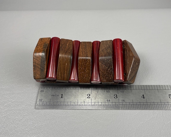 1940s Red Bakelite and Wood Stretch Bracelet-Simichro… - Gem