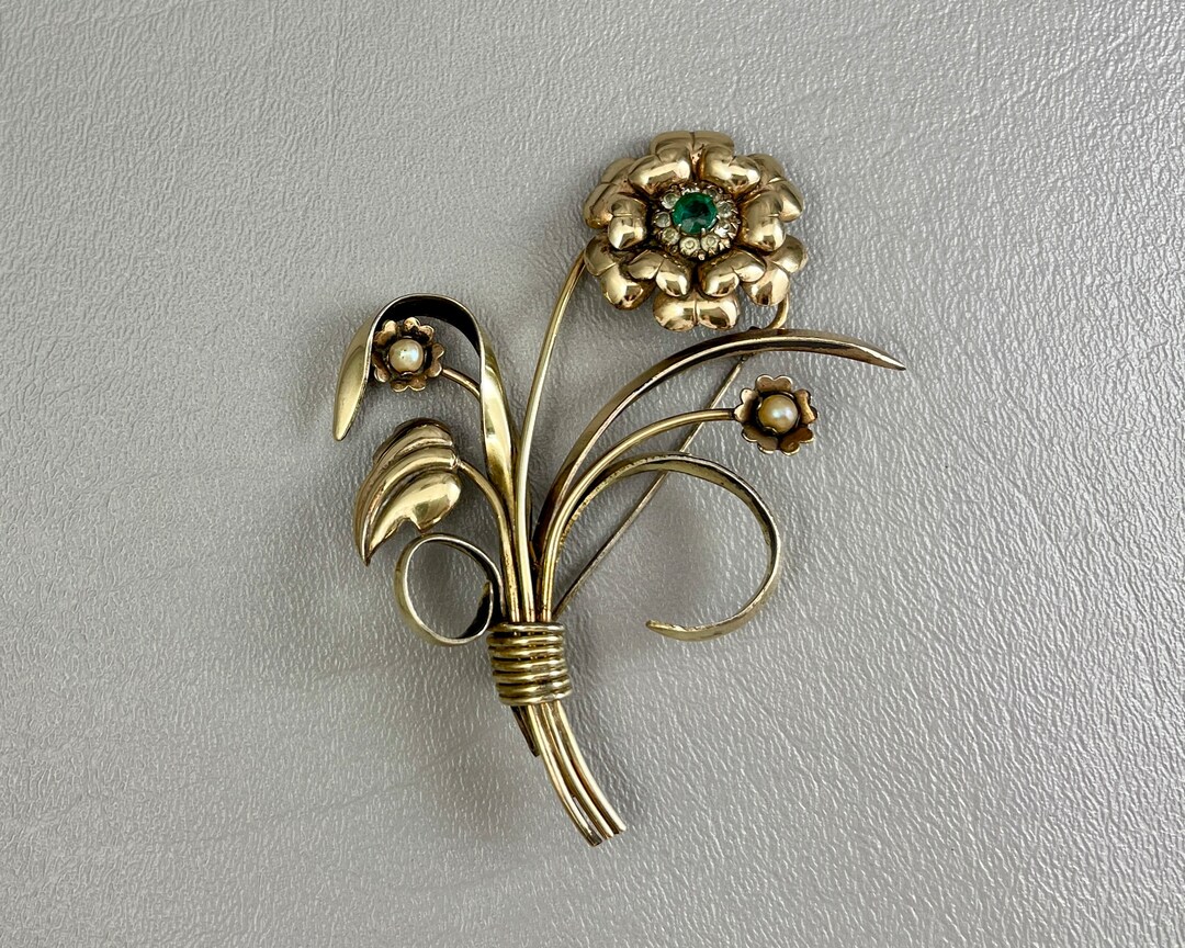 1940s Louis Stern Company Gold-filled Sterling Silver Flower Brooch-3 1 ...