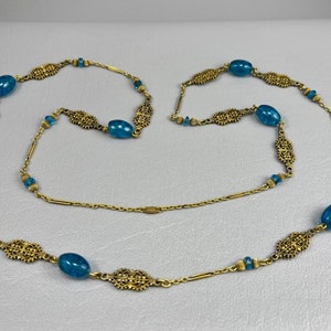 Vintage Bliss Gold-tone Chain, With Aqua Blue Glass Beads-36 Inches ...
