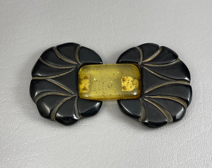 Art Deco Stardust and Black Bakelite Buckle-fits Belt 1 1/4 Inches Wide ...