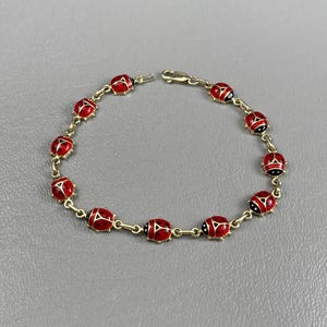 14 Karat Gold and Red Enameled Ladybug Bracelet, Made in Italy-7 3/4 ...