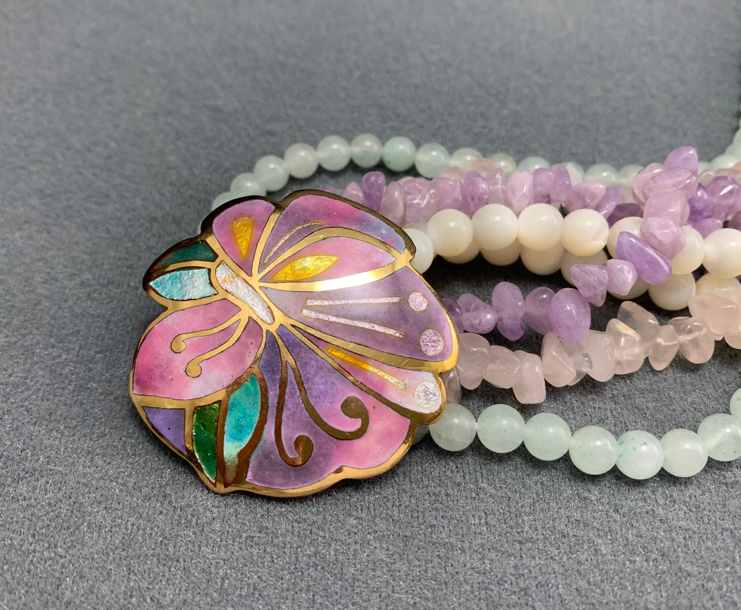 David Kuo Champleve Enamel Necklace With Gemstone Beads-16 - Etsy UK