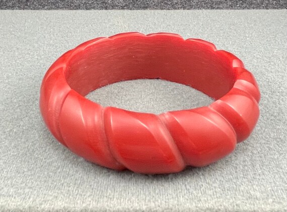 Vintage Red Carved Plastic Bangle Bracelet-2 1/2 Inch… - Gem