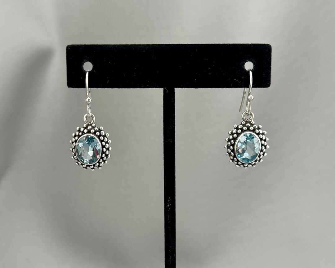 Blue Topaz and Silver Earrings, With Sterling Silver Ear Wires-1 1/4 ...