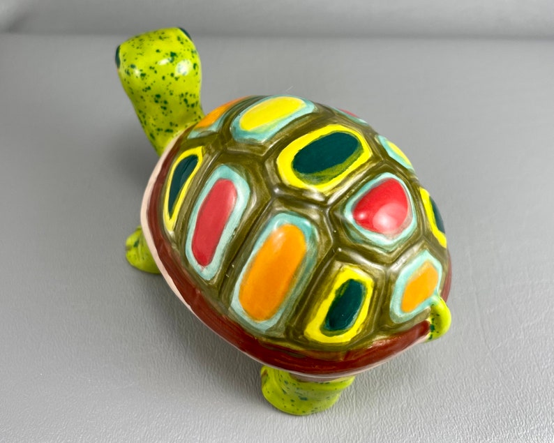 Vintage Colorful Hand-painted Ceramic Turtle-5 1/2 Inches - Etsy