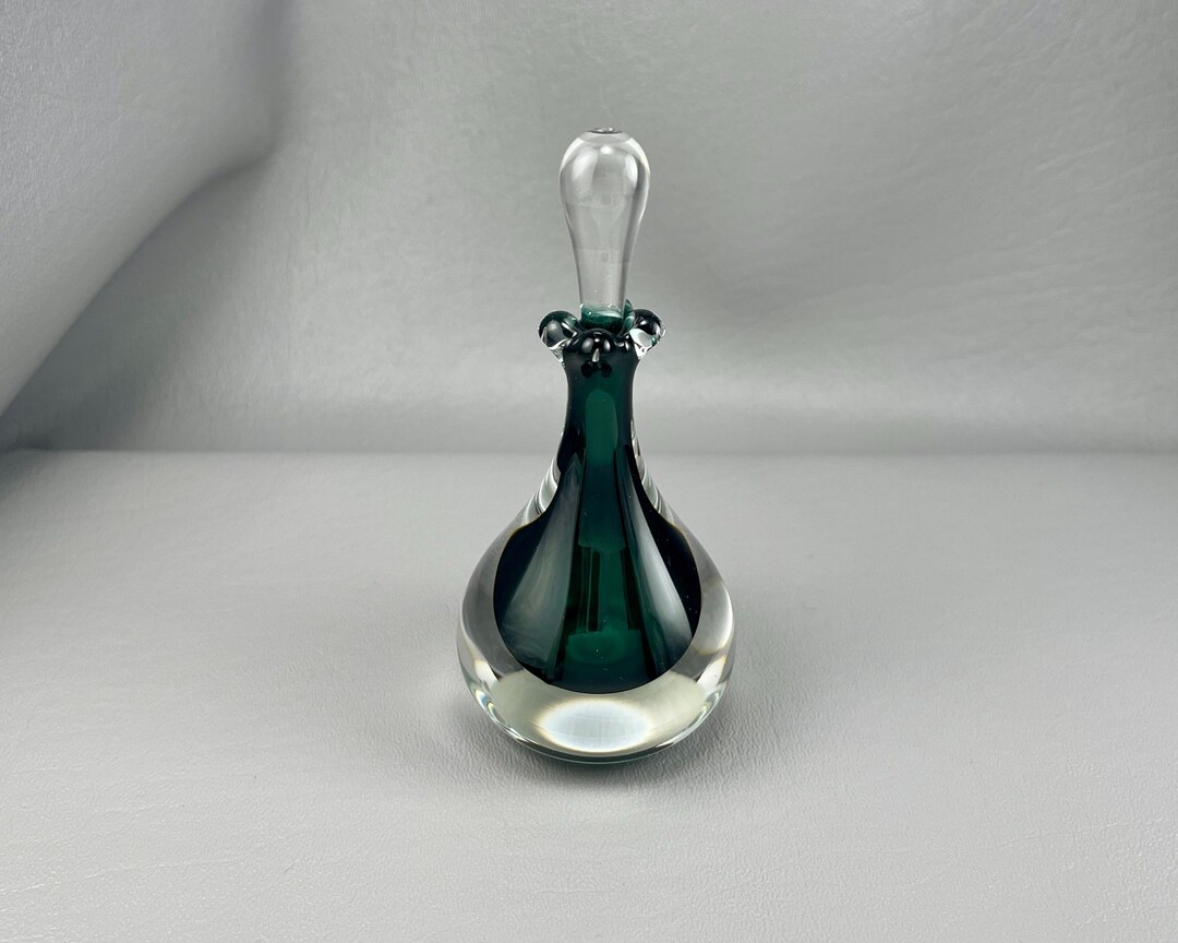Mary Angus Teal and Clear Blown Glass Perfume Bottle, With Stopper-5 ...