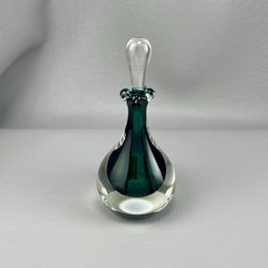 Mary Angus Teal and Clear Blown Glass Perfume Bottle, With Stopper-5 ...