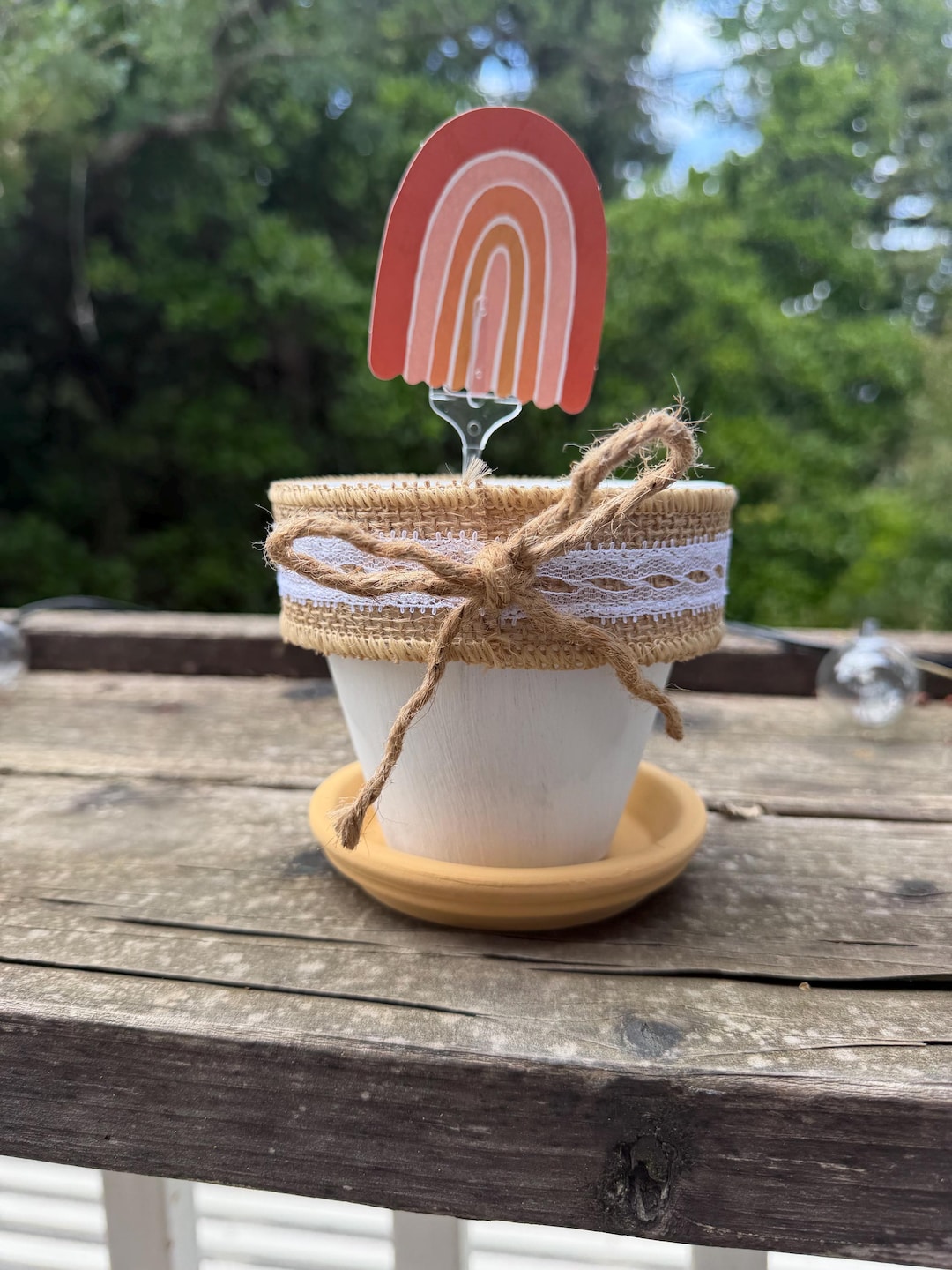 Hand Painted Terracotta Flower Pot With Burlap Trim – Boho Garden Decor ...