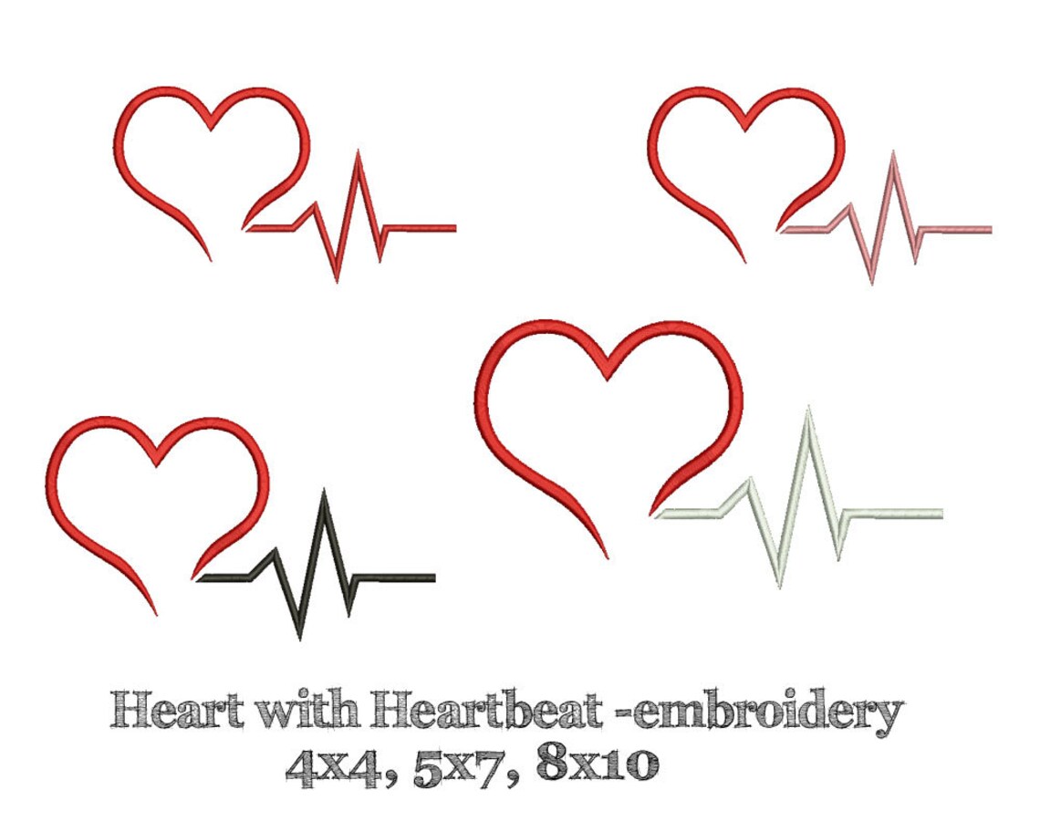 HEART WITH HEARTBEAT Line Machine Embroidery Multiple - Etsy