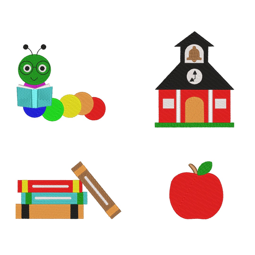 BOOKWORM Embroidery Bundle - Machine Embroidery - School House, Library ...