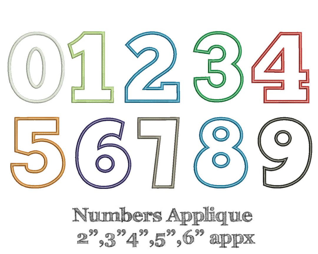 NUMBERS Appliqué Design - Machine Embroidery - 2",3",4",5",6" Sizes ...